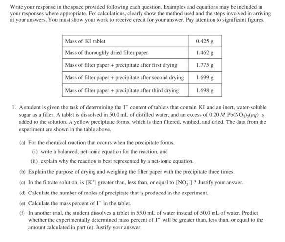 Solved Write your response in the space provided following | Chegg.com