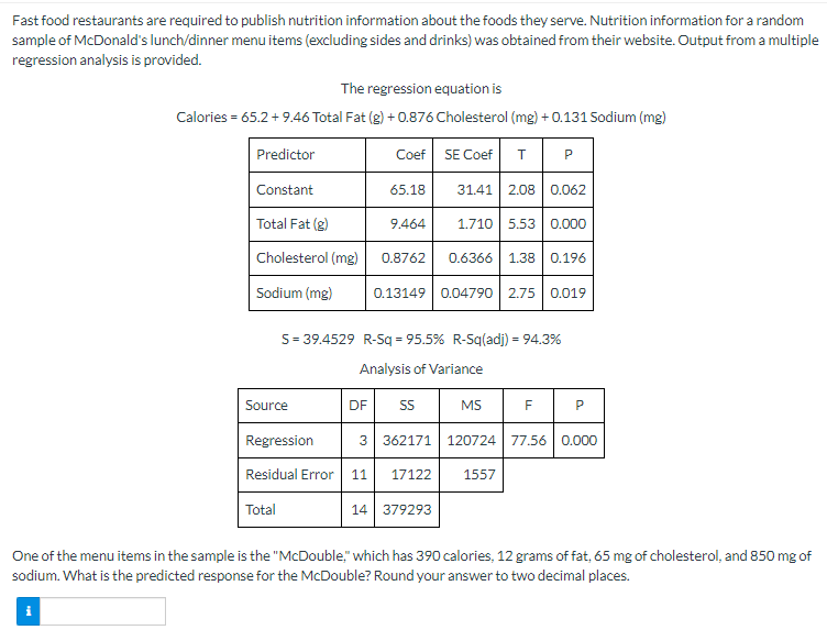 Solved Fast food restaurants are required to publish | Chegg.com