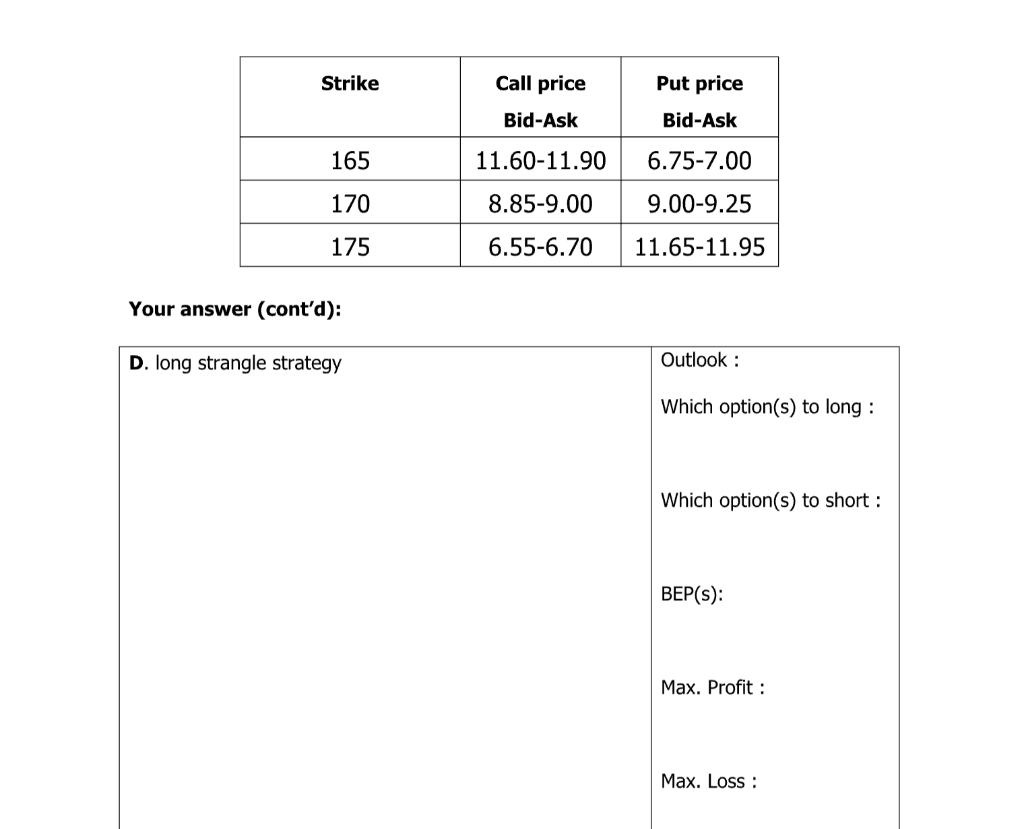 Solved D. (10 pts) Use the 165-strike and 175-strike options | Chegg.com