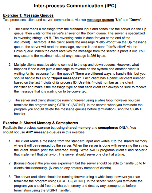 Solved Inter-process Communication (IPC) Exercise 1: Message | Chegg.com