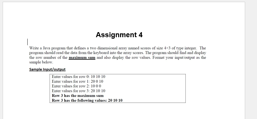 Solved Assignment 4 Write a Java program that defines a two | Chegg.com