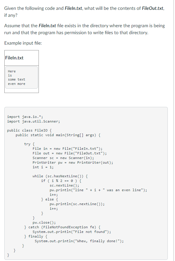Solved Given the following code and Fileln.txt, what will be | Chegg.com