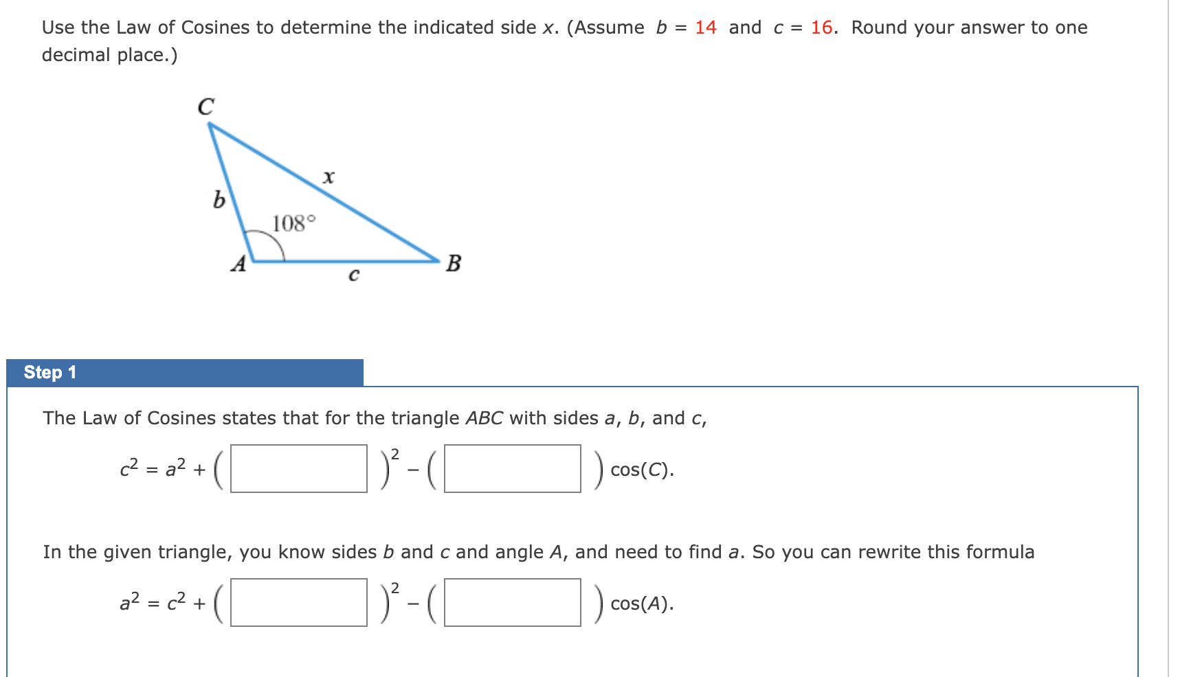 Solved Use the Law of Cosines to determine the indicated | Chegg.com