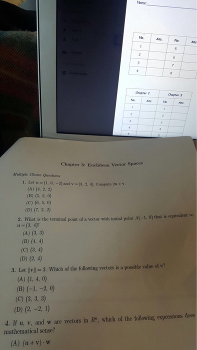 Solved Let u =(1, 0, -2) and v = (3, 2, 4). Compute 2u + v. | Chegg.com Solved Let u =(1, 0, -2) and v = (3, 2, 4). Compute 2u + v. | Chegg.com