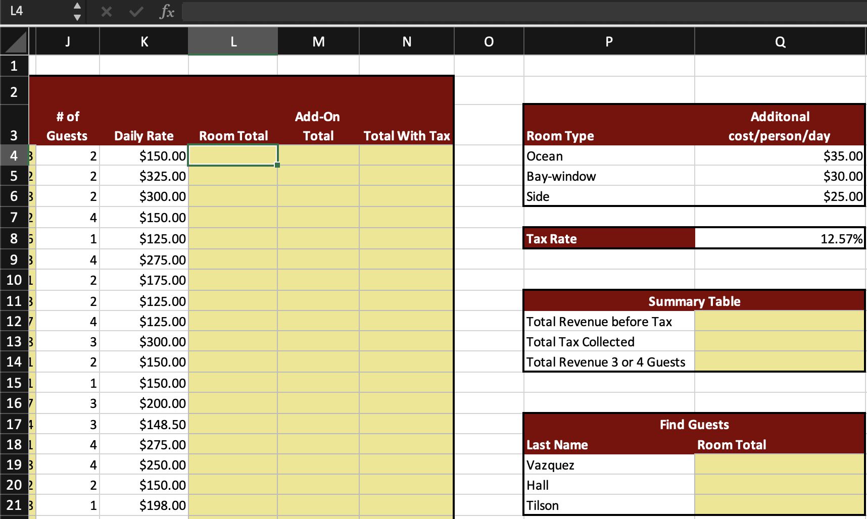 Calculate The Room Total For The First Transaction
