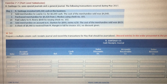 Solved Exercise 7-7 (Part Level Submission) R. Santiago Co. | Chegg.com