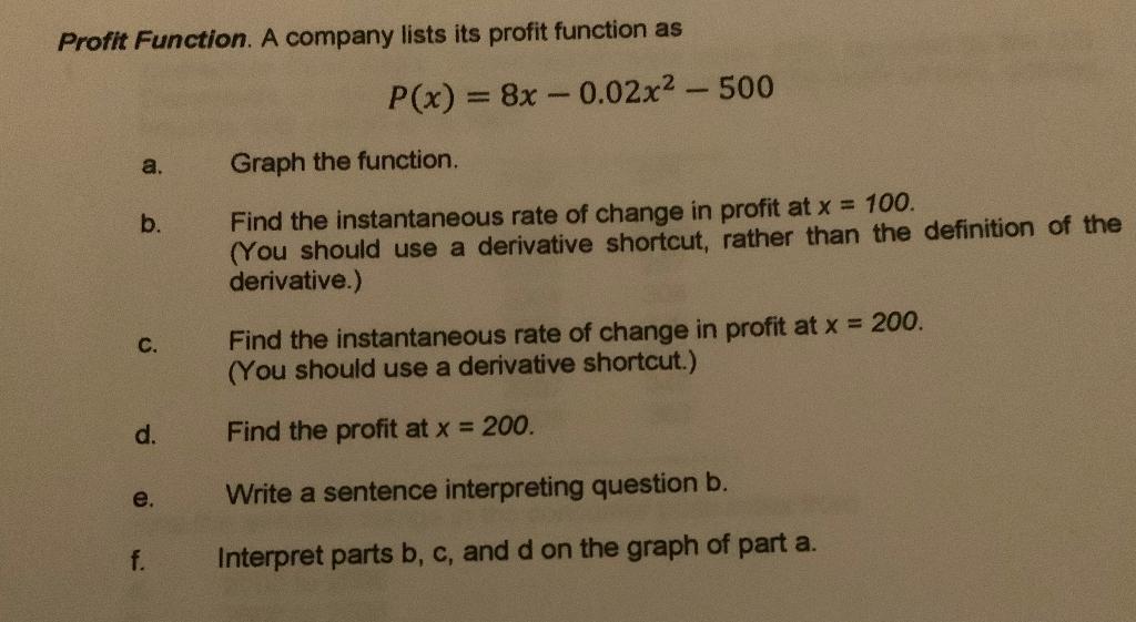 Solved Profit Function. A company lists its profit function | Chegg.com