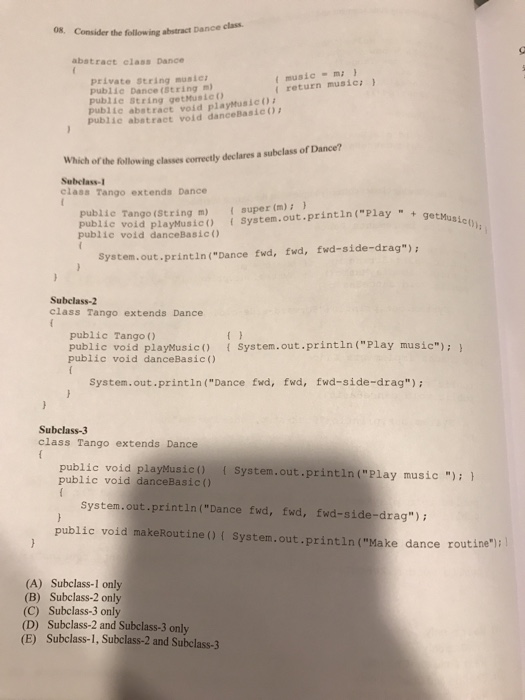 Solved Consider the following abstract Dance class. | Chegg.com