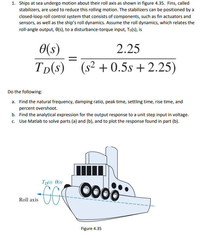 Solved 1. Ships at sea undergo motion about their roll axis | Chegg.com
