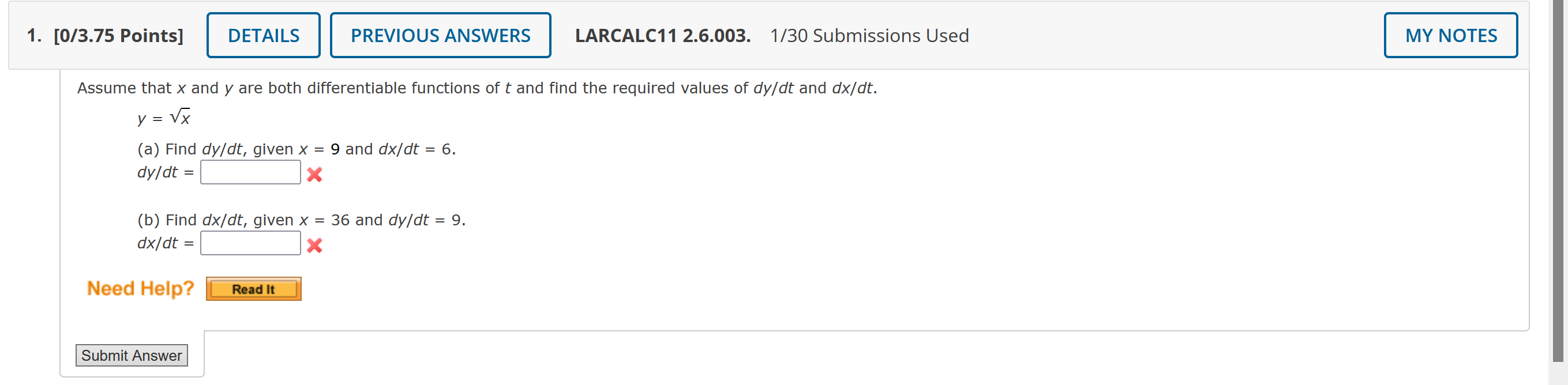 Solved 1. [0/3.75 Points] DETAILS PREVIOUS ANSWERS LARCALC11 | Chegg.com