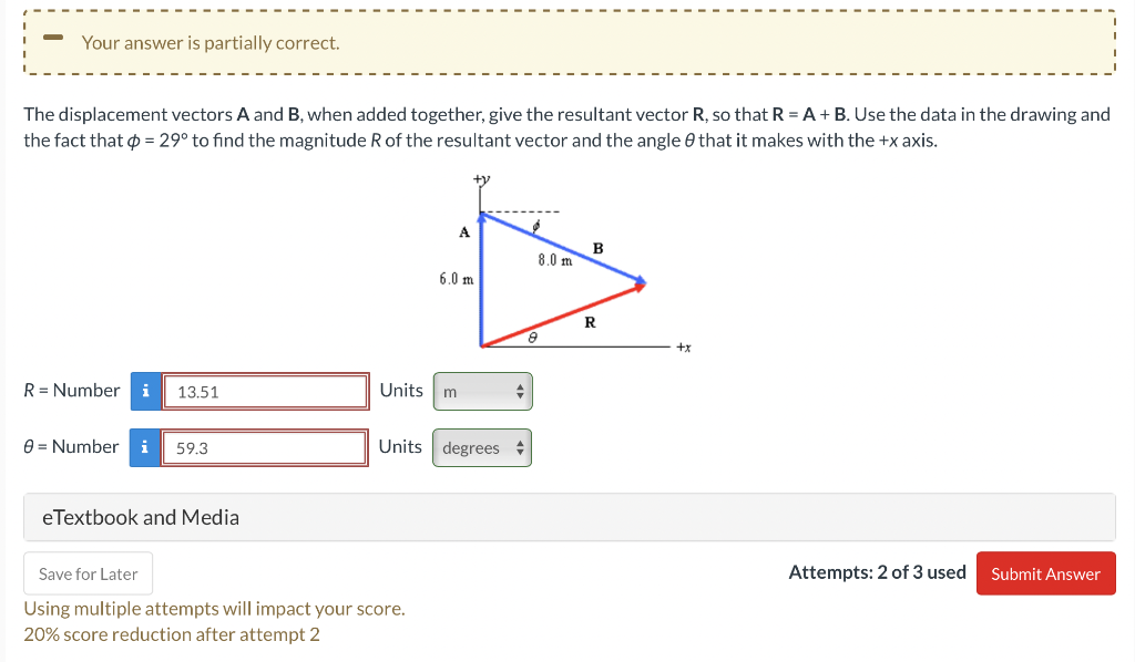 Solved The displacement vectors A and B, when added | Chegg.com