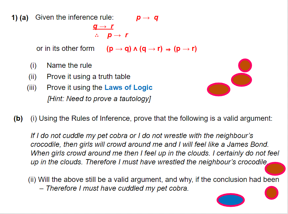 Solved 1) (a) Given the inference rule: P + 9 9+r :: p r or | Chegg.com