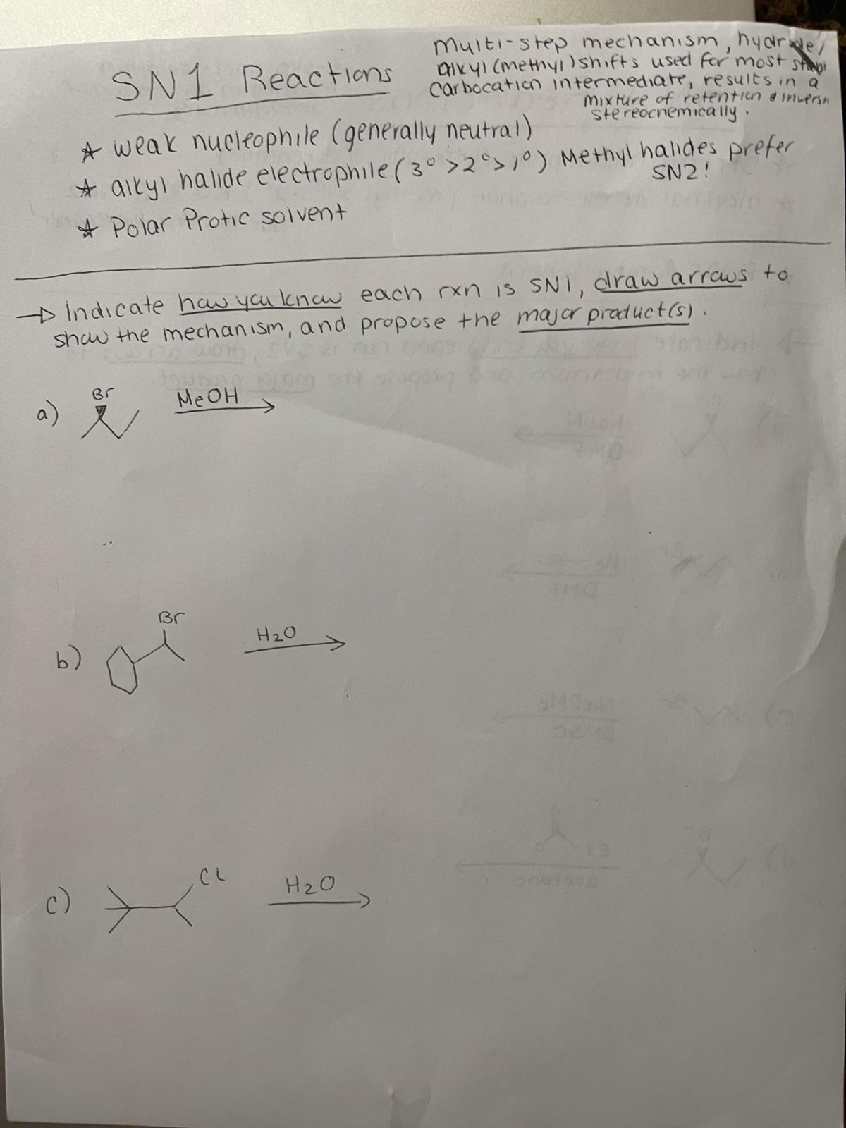 Solved (3°>2°>1°) MN2!Polar Protic solvent→ ﻿Indicate how | Chegg.com