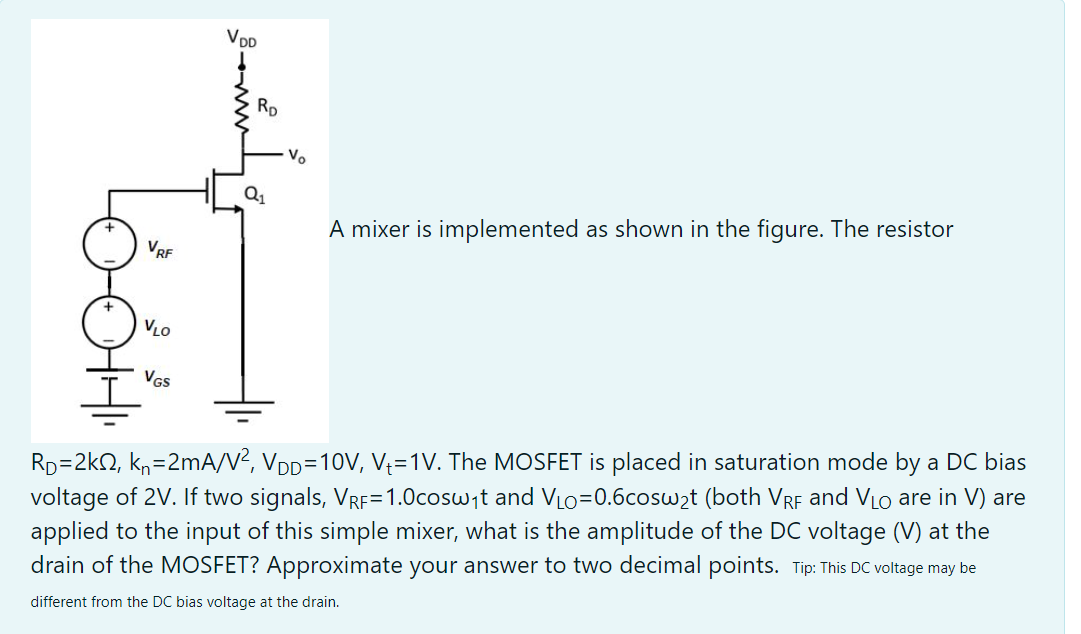 Solved A mixer is implemented as shown in the figure. The | Chegg.com