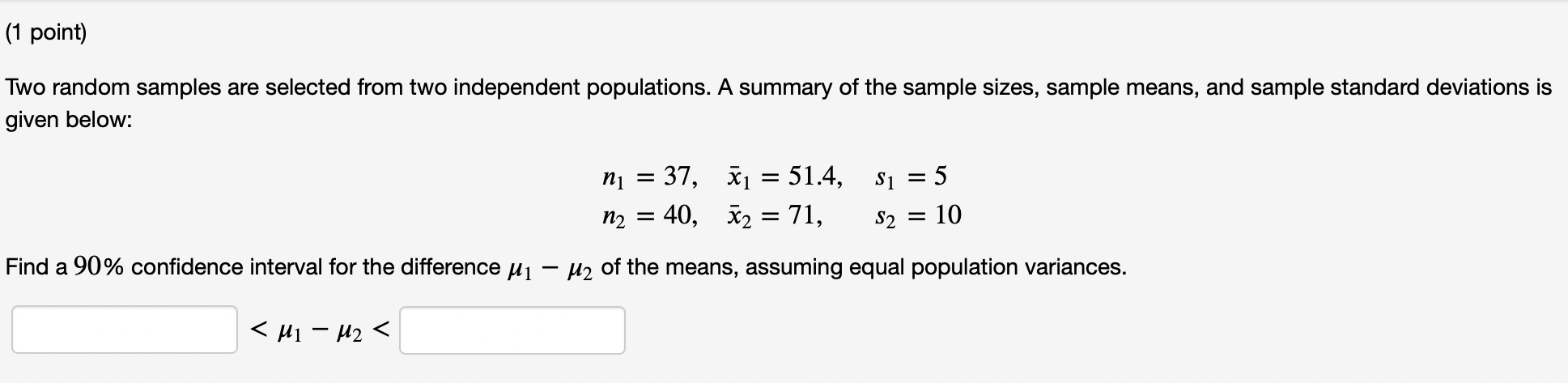 Solved Two random samples are selected from two independent | Chegg.com