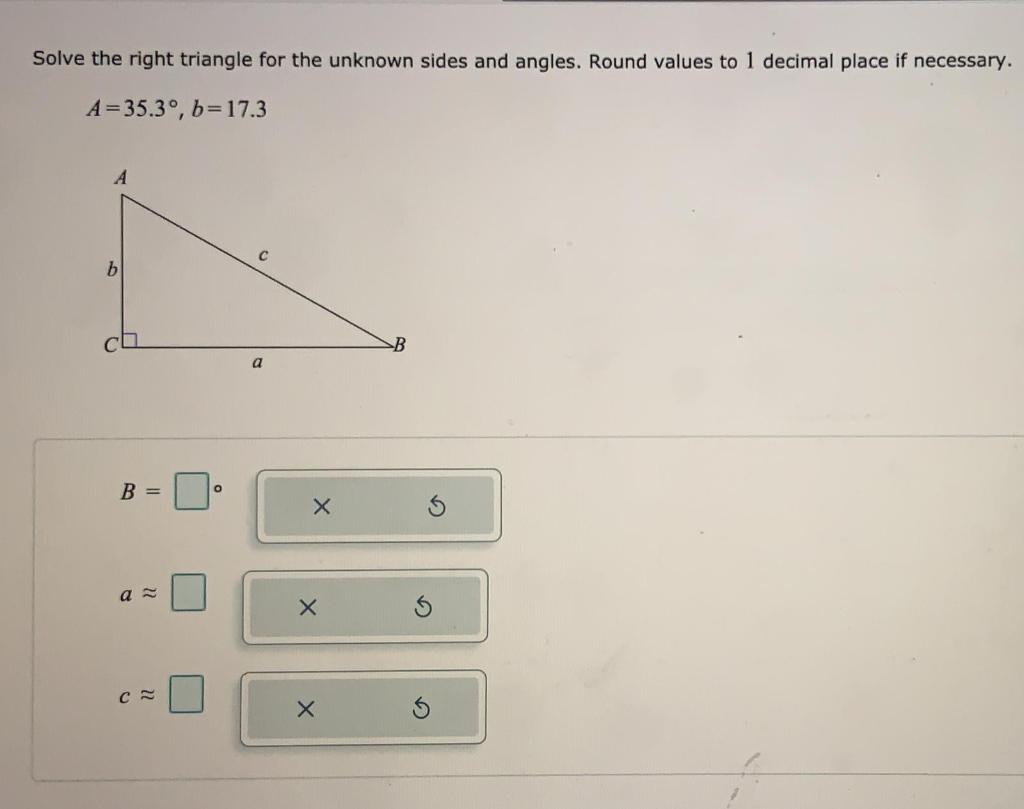 Solved Solve the right triangle for the unknown sides and | Chegg.com