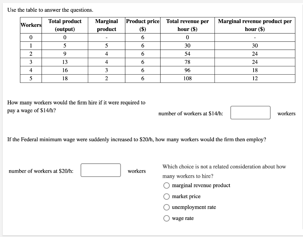 Solved Use the table to answer the questions. Workers Total | Chegg.com