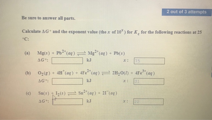Solved 2 out of 3 attempts Be sure to answer all parts. | Chegg.com