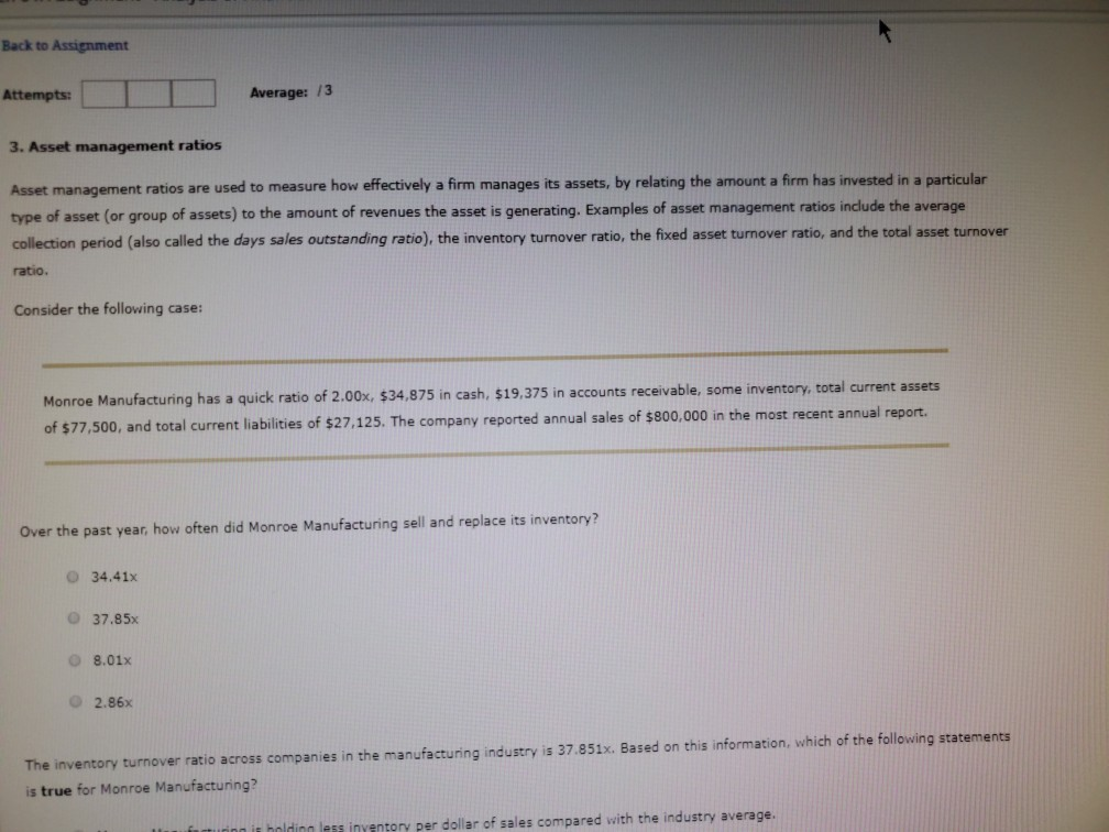Solved Back to Assignment Average: /3 Attempts: 3. Asset | Chegg.com