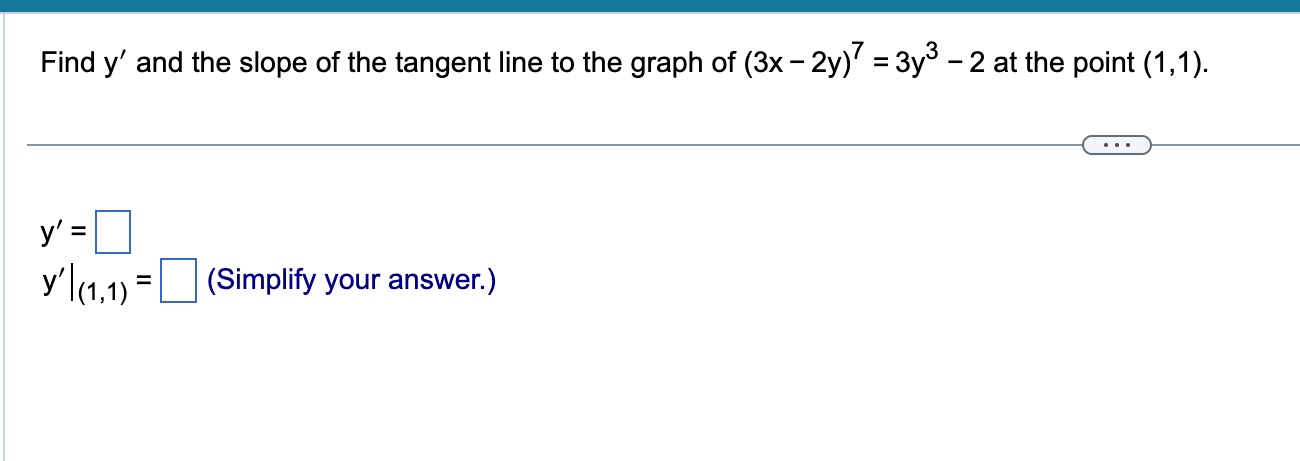 Solved Find y′ and the slope of the tangent line to the | Chegg.com