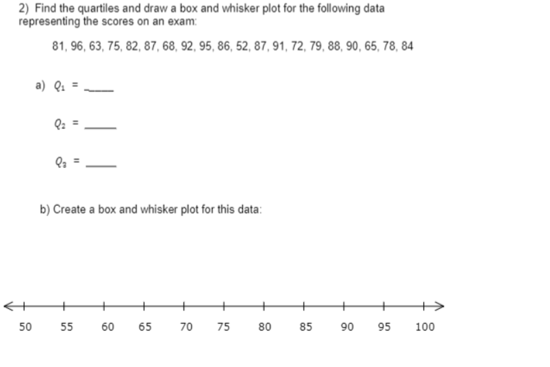 Solved 2) Find the quartiles and draw a box and whisker plot | Chegg.com