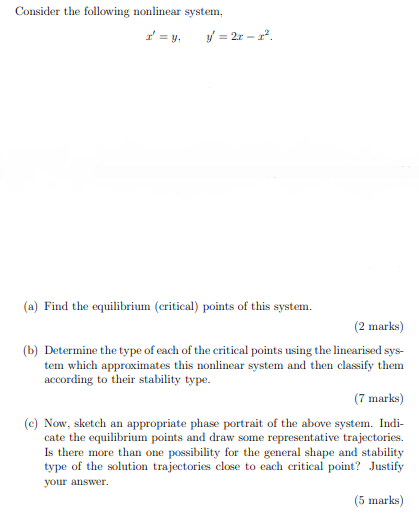Solved Consider the following nonlinear system, y = 20 - 12 | Chegg.com