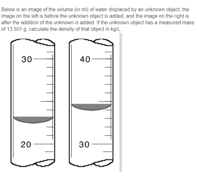 Solved Below is an image of the volume (in ml ) of water | Chegg.com
