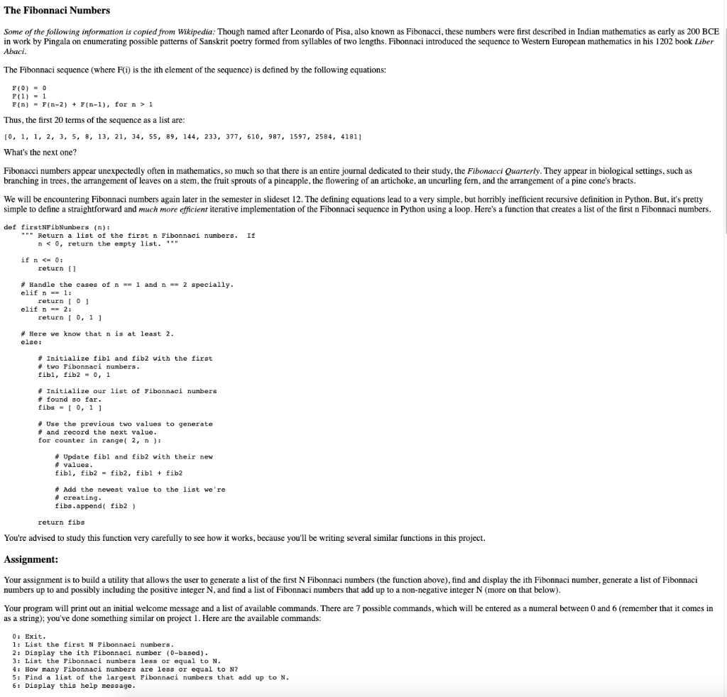 Solved The Fibonnaci Numbers Some of the following | Chegg.com