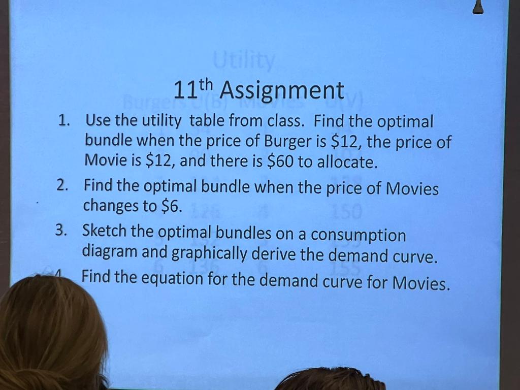 Solved 1. Use the utility table from class. Find the optimal | Chegg.com