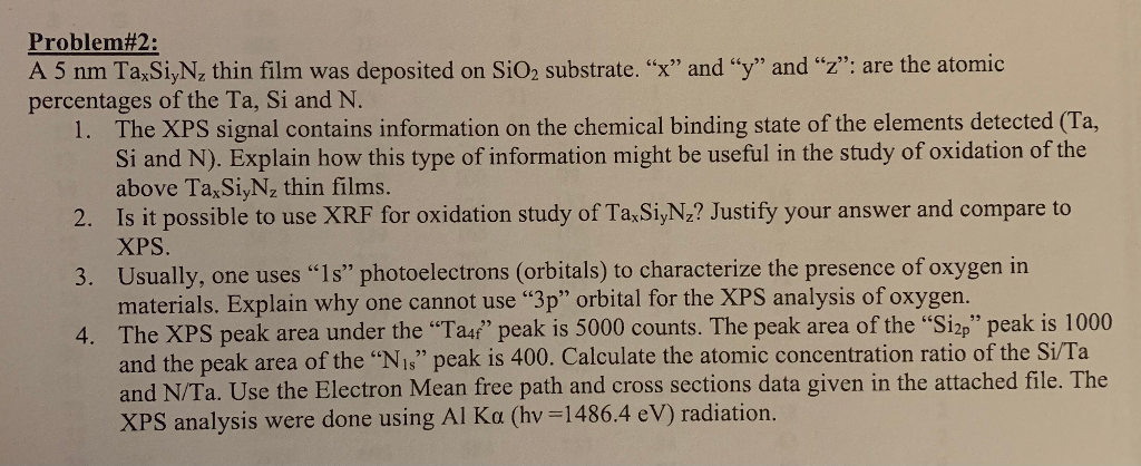 Problem#2: A 5 nm Ta SiyN, thin film was deposited on | Chegg.com