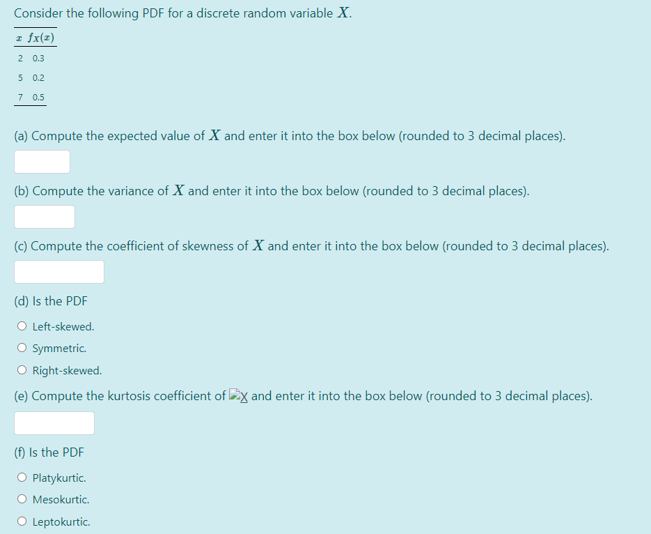 Solved Consider the following PDF for a discrete random | Chegg.com