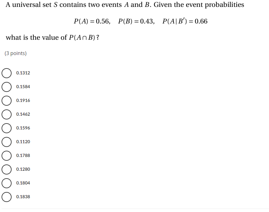 Solved A universal set S contains two events A and B. Given | Chegg.com