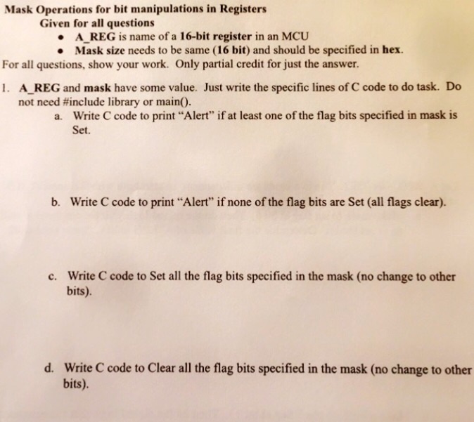 Mask Operations for bit manipulations in Registers | Chegg.com