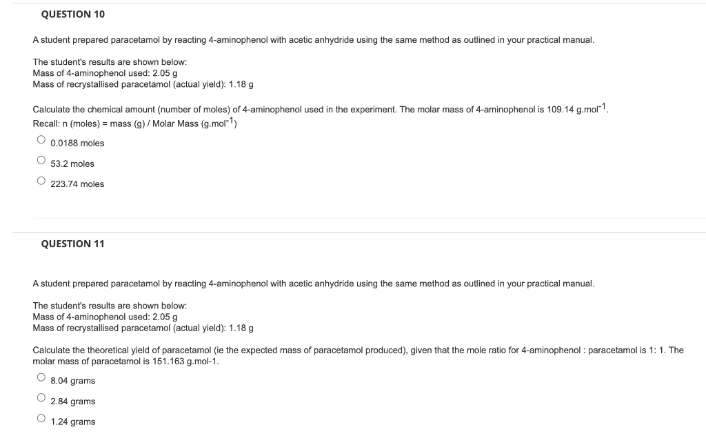 Solved A student prepared paracetamol by reacting | Chegg.com