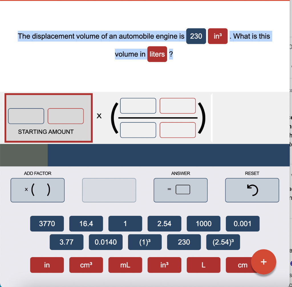 Solved The displacement volume of an automobile engine is ? | Chegg.com