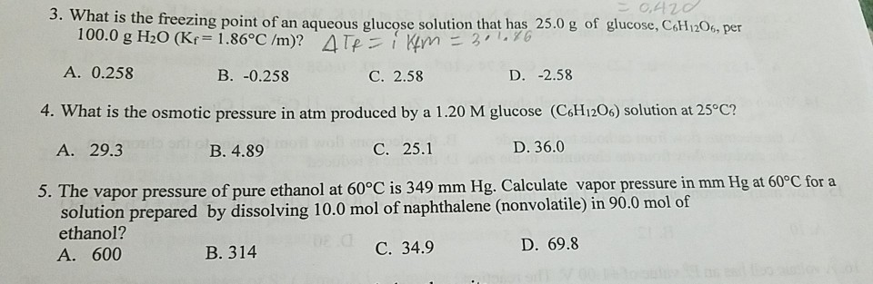 Solved what is the freezing point of an aqueous glucose | Chegg.com