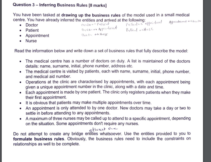 Solved Question 3 - Inferring Business Rules [8 marks] You | Chegg.com