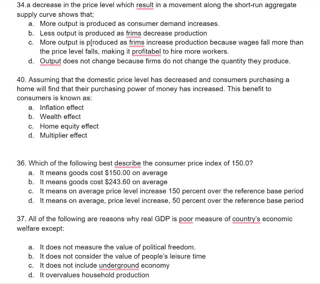 Solved 34 A Decrease In The Price Level Which Result In A Chegg