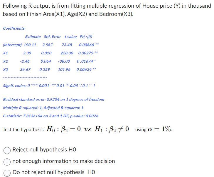 Solved Following R output is from fitting multiple | Chegg.com