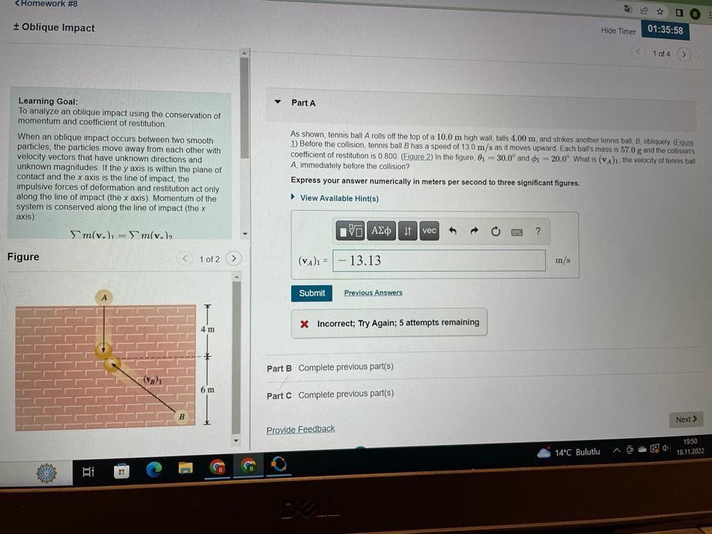 Solved Learning Goal: Part A To analyze an oblique impact | Chegg.com