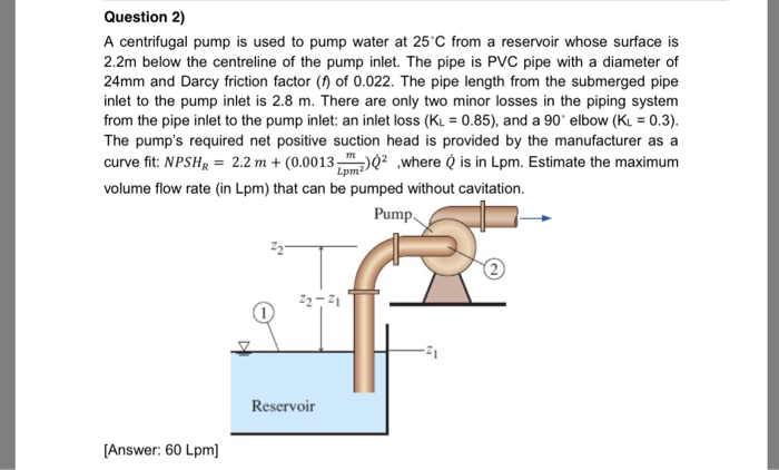 Solved Question 2) A centrifugal pump is used to pump water | Chegg.com