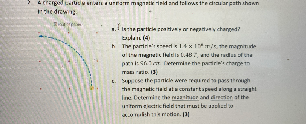 Solved 2. A charged particle enters a uniform magnetic field | Chegg.com