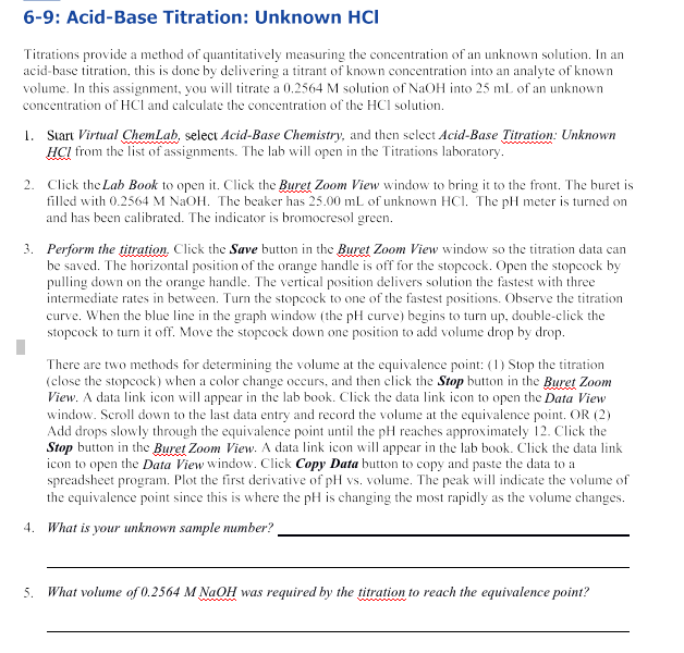 Solved 6-9: Acid-Base Titration: Unknown HCI Titrations | Chegg.com