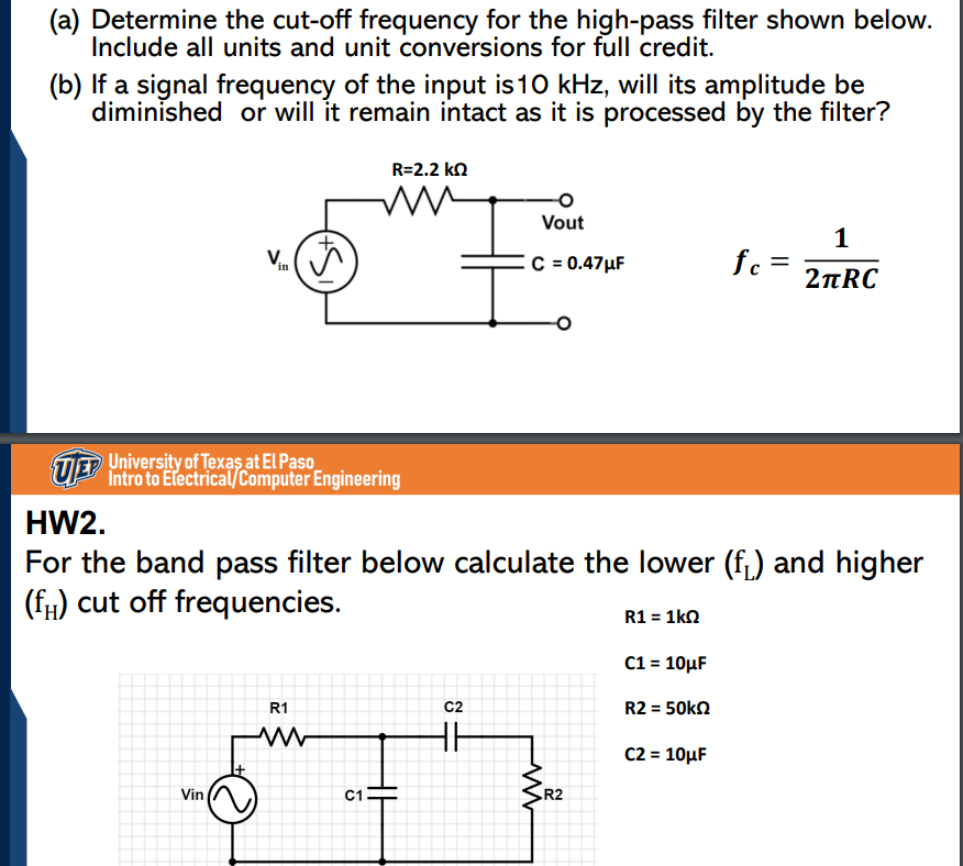 Solved (a) Determine the cut-off frequency for the high-pass | Chegg.com