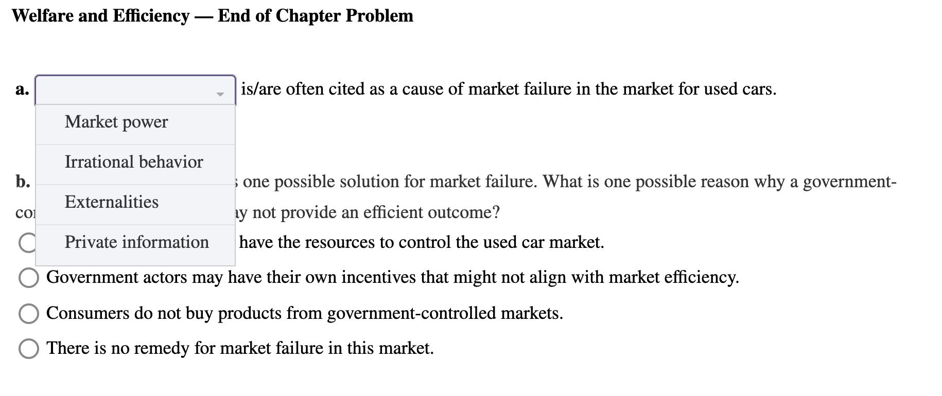 Welfare and Efficiency - End of Chapter Problem a. | Chegg.com