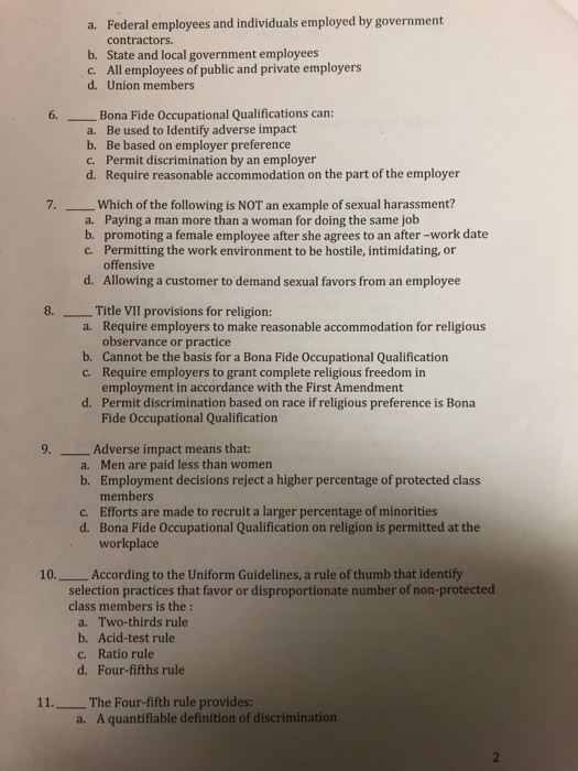 Solved 5. Executive Order 11246 provides equal employment | Chegg.com