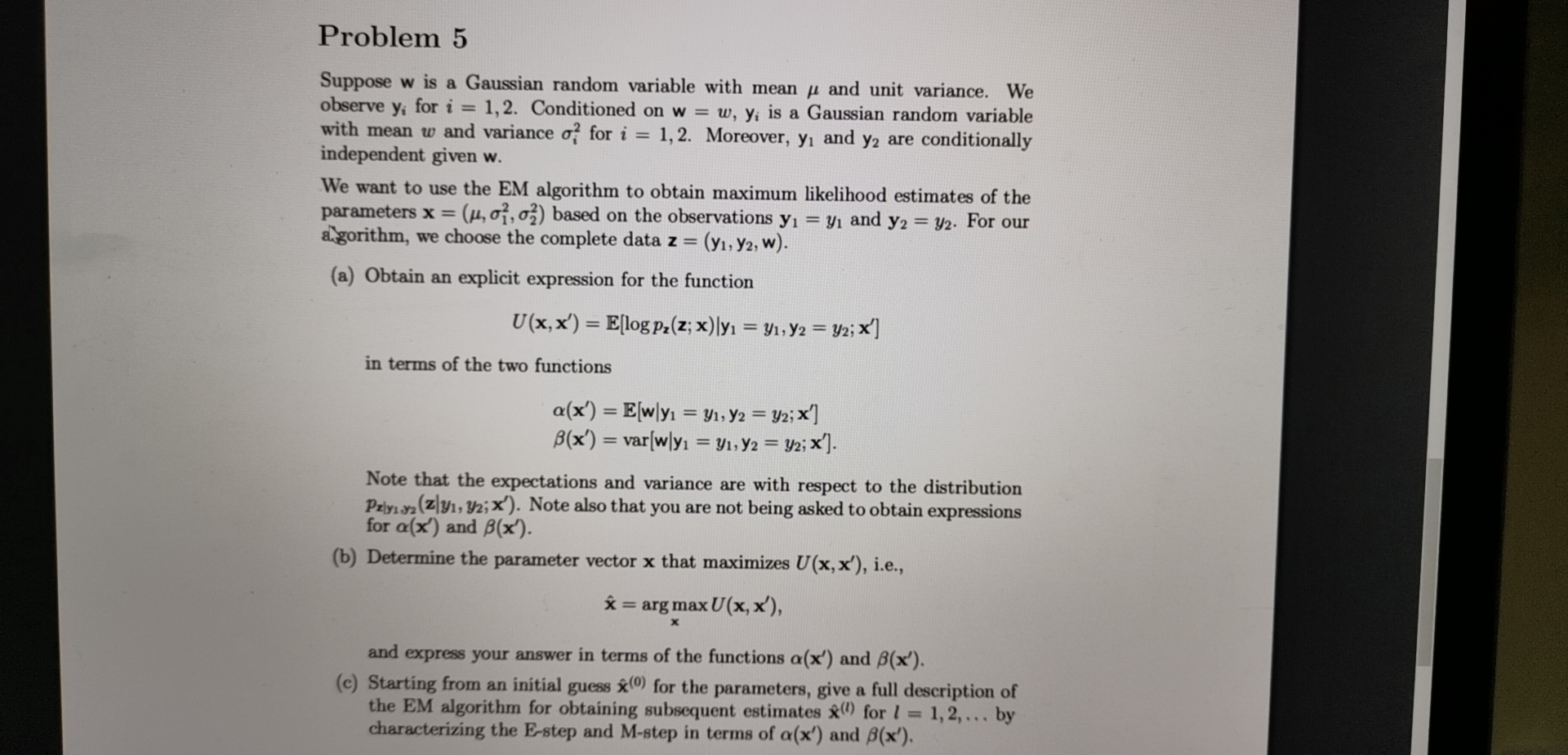 Problem 5 Suppose w is a Gaussian random variable | Chegg.com
