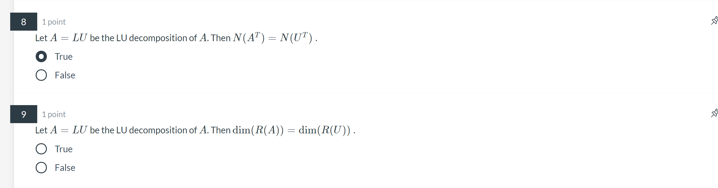Solved 8 & 1 point Let A = LU be the LU decomposition of A. | Chegg.com