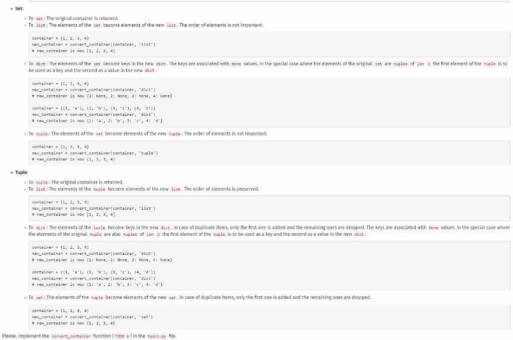 Solved mplement convert_container Function - container : The | Chegg.com