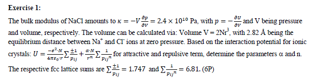 Solved = = = OU av Exercise 1: The bulk modulus of NaCl | Chegg.com
